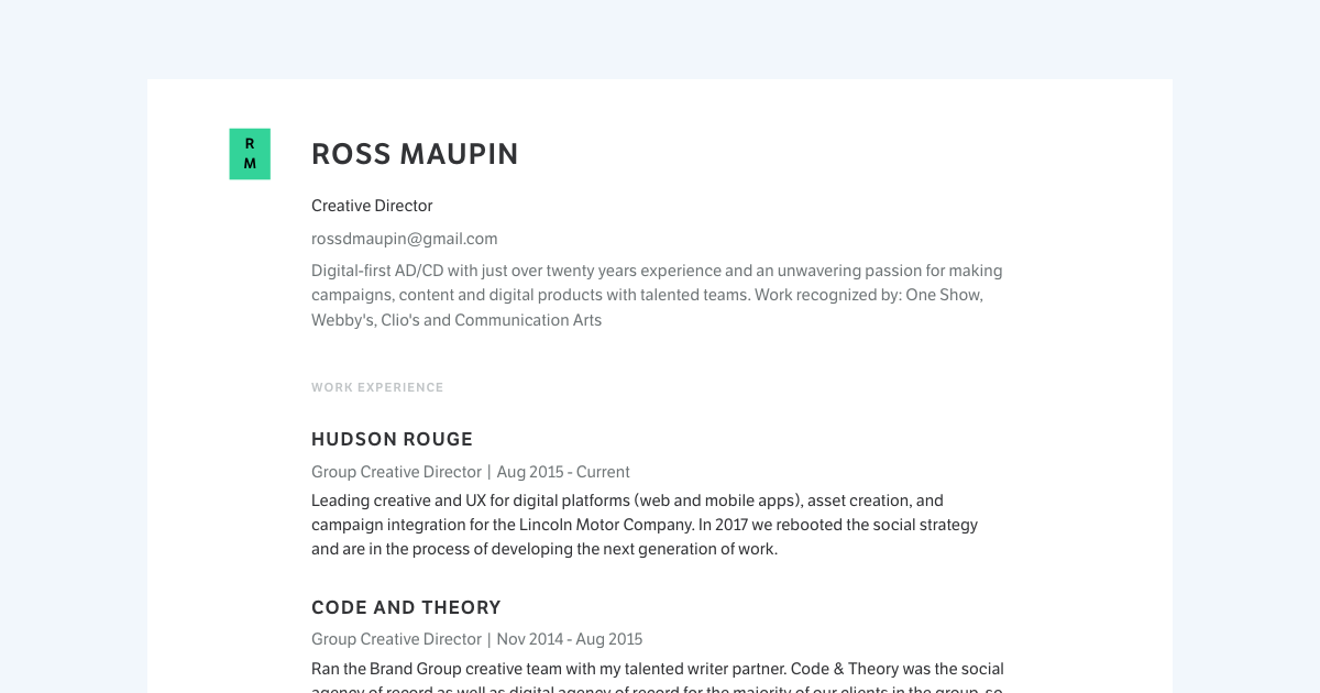 Creative Director Resume Examples: Facebook, Microsoft, HUGE Creative Director Resume Examples: Facebook, Microsoft, HUGE
