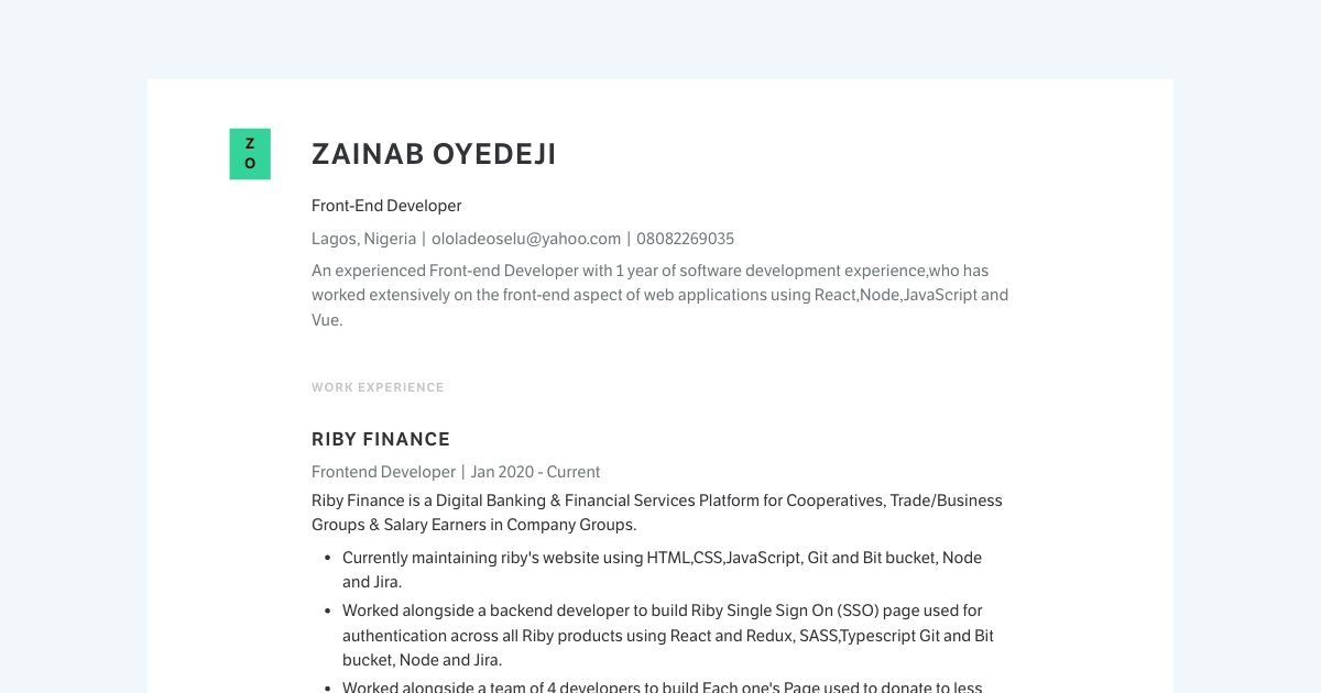 6 Real Front End Developer Resume Examples (PDF & Web)